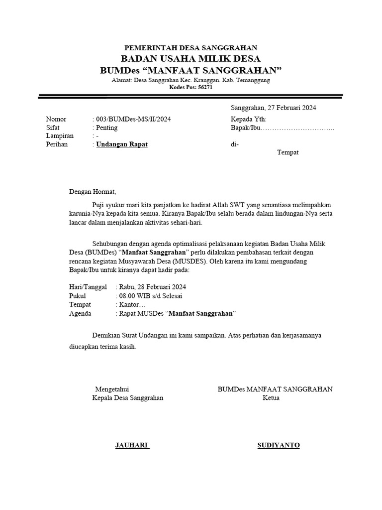 Undangan Musdes 2024 | PDF