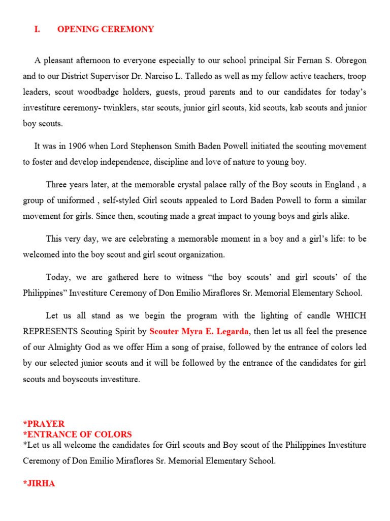 Don Emilio Miraflores Scout Investiture | PDF | Scouting | Youth Movements