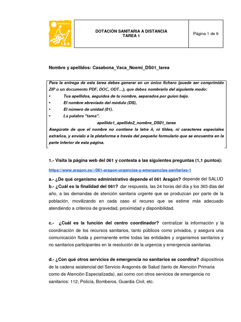 DS01 - Tarea Dotación Sanitaria | PDF | Helicóptero | Ambulancia