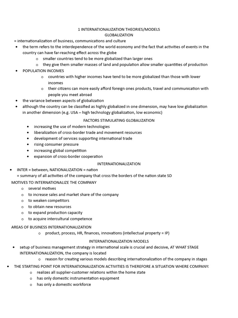 1 Internationalization Theories | PDF | Internationalization | Globalization