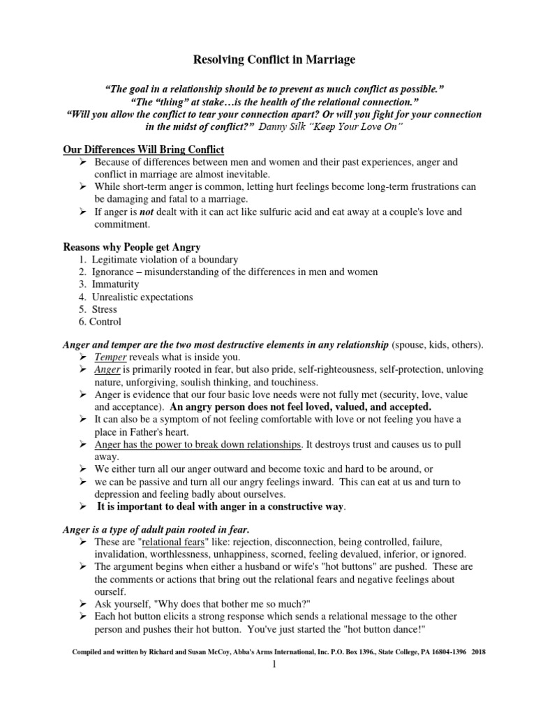 Resolving Conflict in Marriage | Download Free PDF | Anger | Emotions