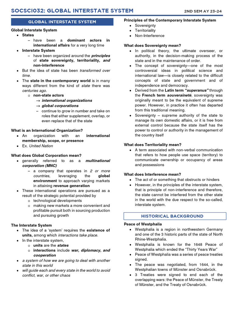 SOCSCI032 (2nd Sem, 1st Qtr) - Global Interstate System | PDF ...
