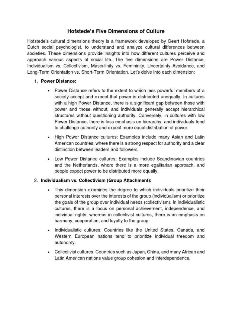 Hofstede's Cultural Dimensions Explained | PDF | Social Psychology ...