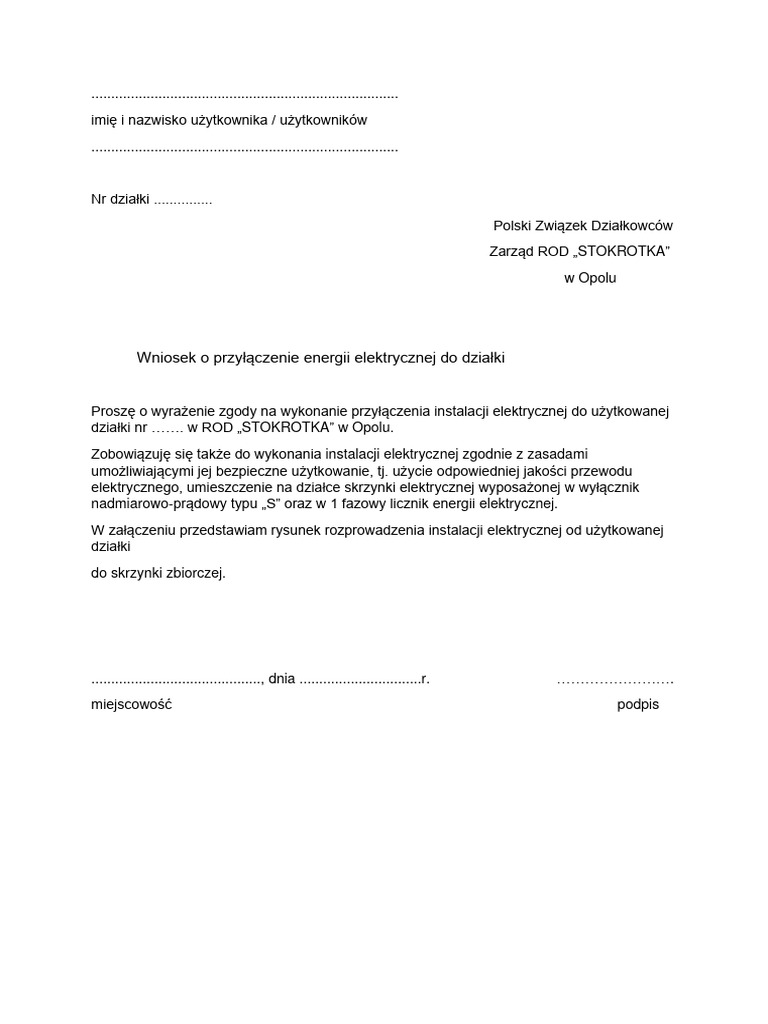 Wniosek o Przylaczenie Pradu Do Dzialki | PDF