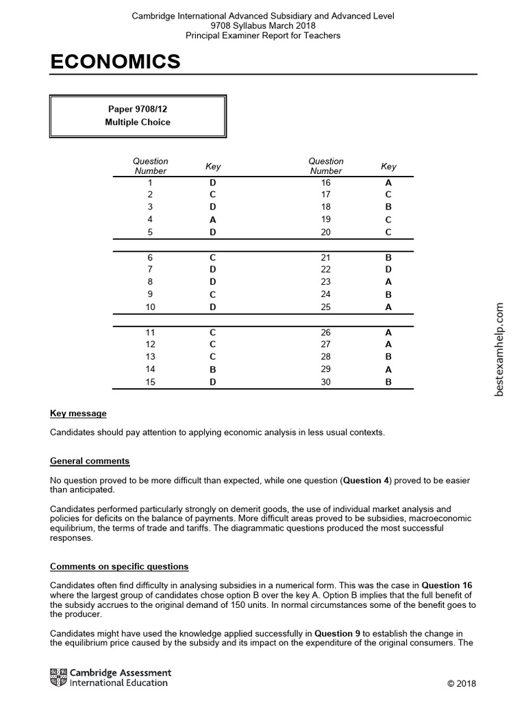 Economics: Paper 9708/12 Multiple Choice | PDF | Profit (Economics ...
