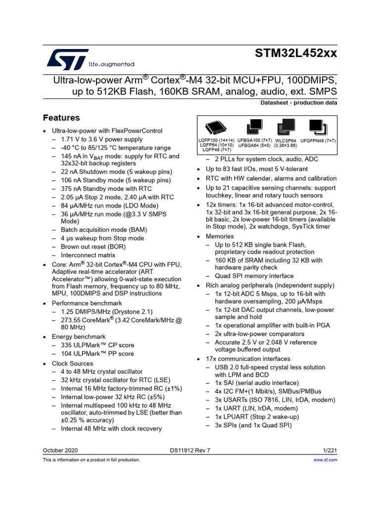 stm32l452cc | PDF | Computer Engineering | Electronics