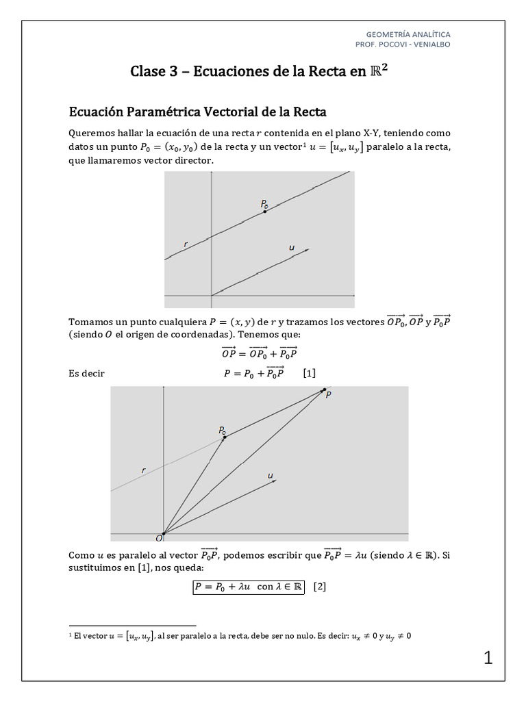 Clase 3 - Ecuaciones de La Recta en R2 | PDF | Línea (geometría) | Sistema de coordenadas ...