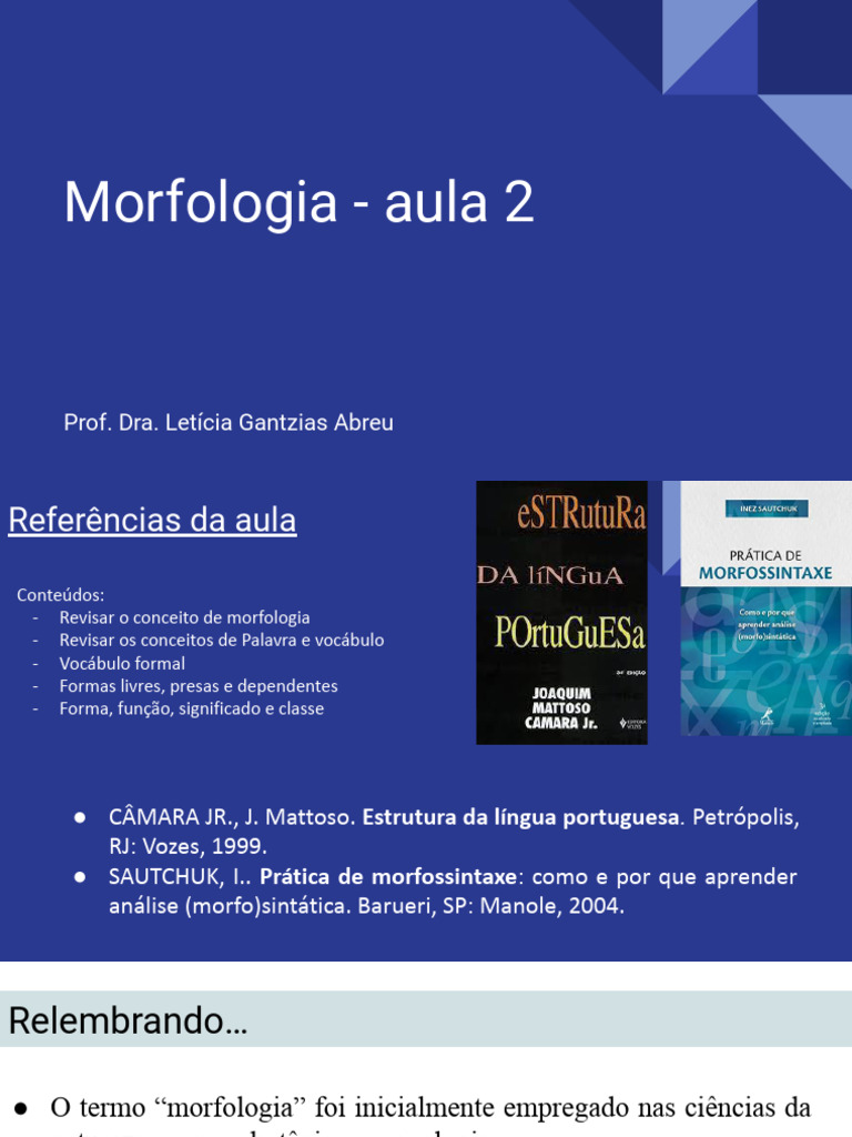 Morfologia - Aula 2 | PDF | Palavra | Morfologia (Linguística)
