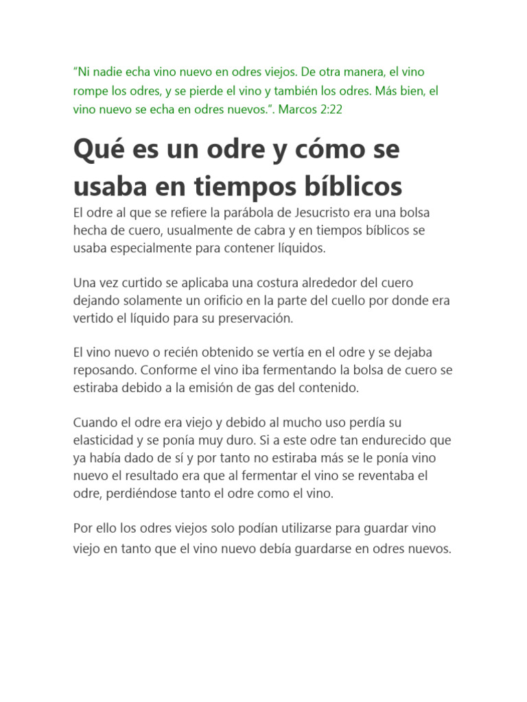 Odres y Vino Nuevo: Significado Bíblico | PDF | Vino | Jesús