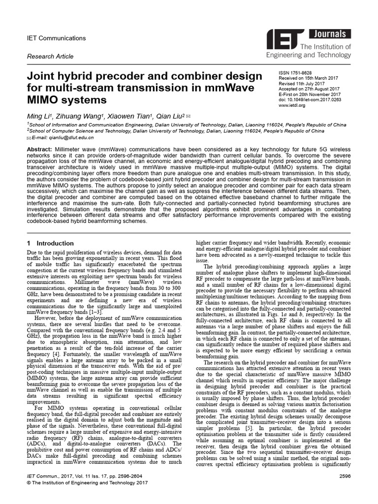 Iet Communications 2017 Li Joint Hybrid Precoder And Combiner Design For Multi Stream