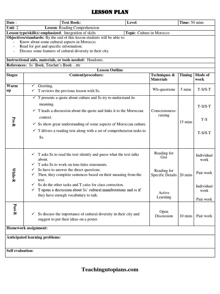 Lesson Plan | PDF | Lesson Plan | Reading Comprehension Lesson Plan | PDF | Lesson Plan | Reading Comprehension