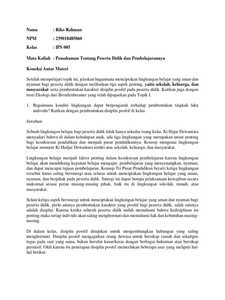 Koneksi Antar Materi - Topik 4 - Pemahaman Tentang Peserta Didik Dan Pembelajarannya | PDF