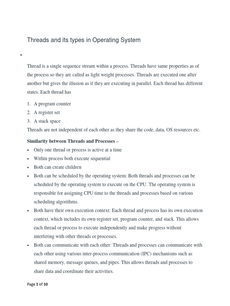 Threads And Its Types In Operating System Pdf Thread Computing Process Computing