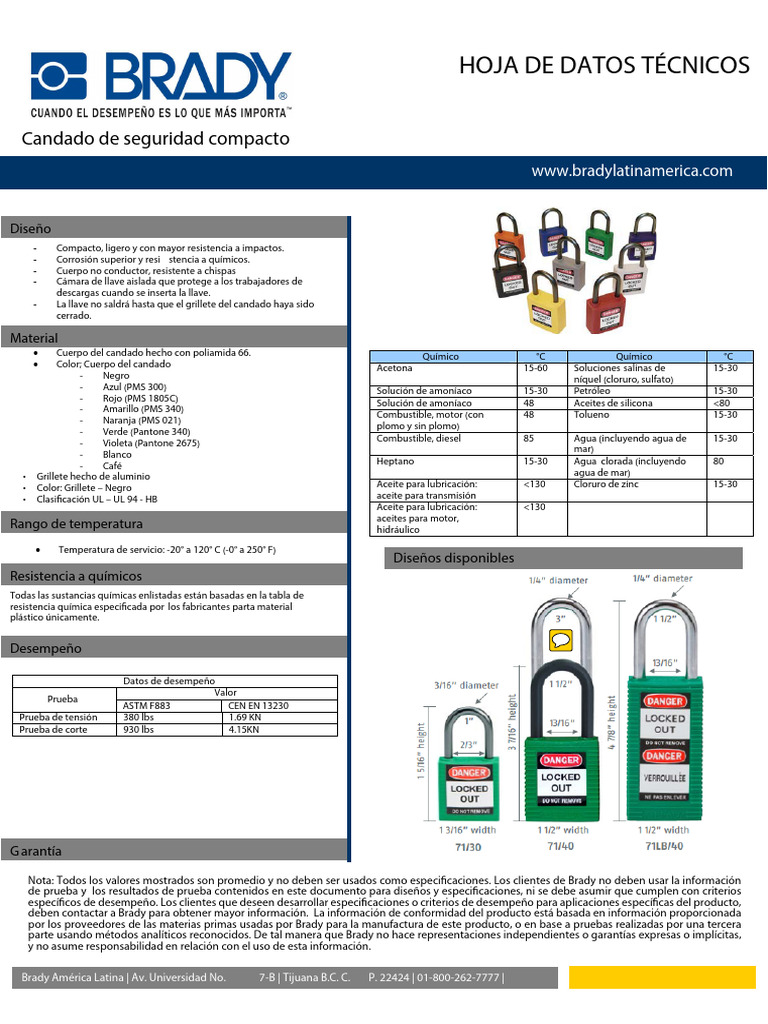 Candado de Seguridad Brady 99552 | PDF | Química | Materiales