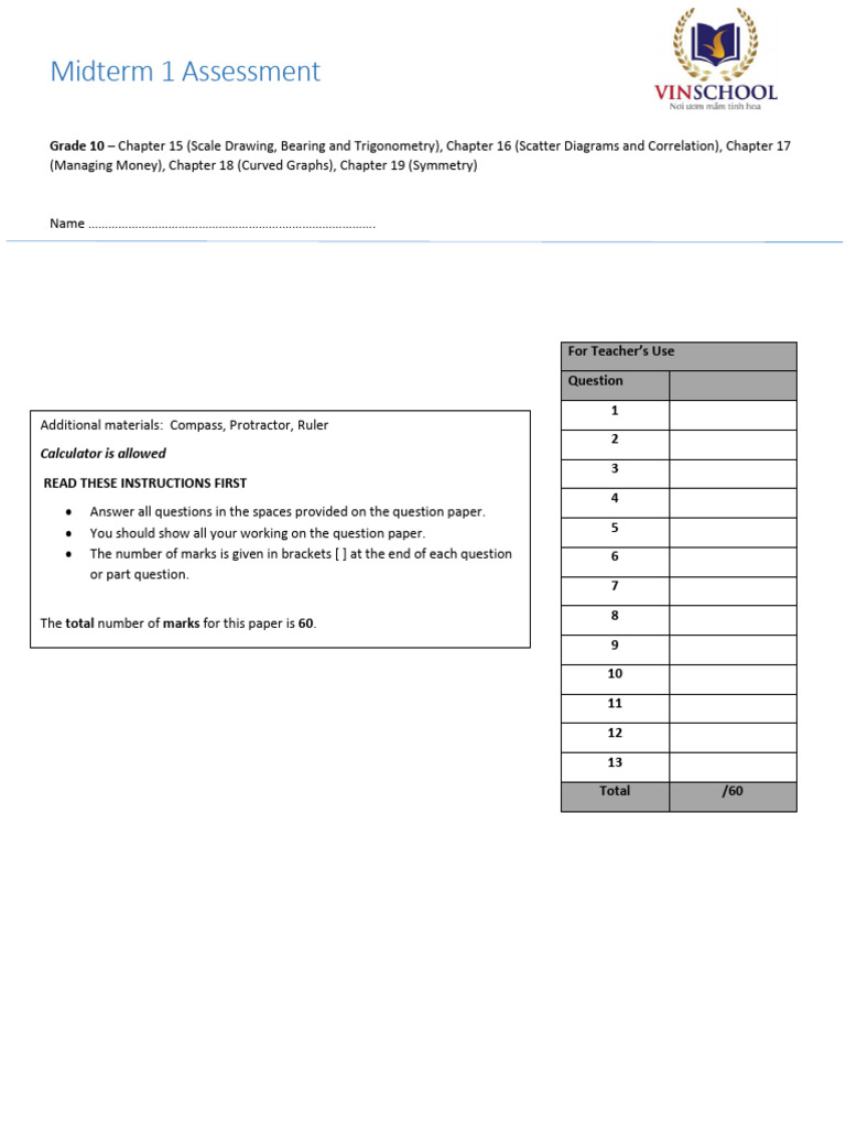 G10 Final Mid Term Oct 22 | PDF | Circle | Geometry