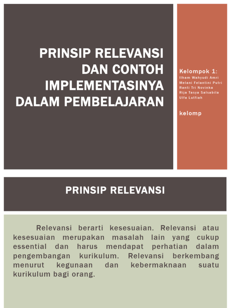 Prinsip Relevansi Dan Contoh Implementasinya Dalam Pembelajaran | PDF