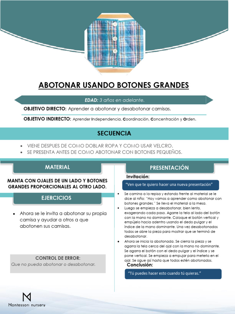 Actividades Montessori: Abotonar y Desabotonar | PDF
