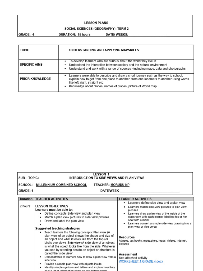 Grade 4 Social Sciences-Geography Term 2 Lesson Plans | PDF | Map ...