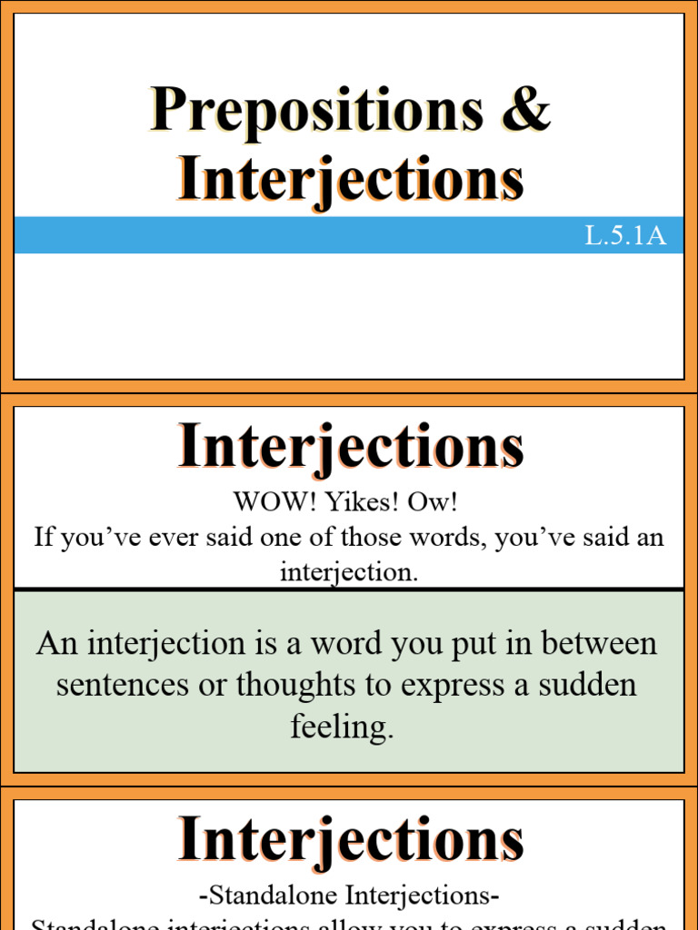 52 Lesson Prepositionsand Interjections | PDF | Grammar | Semantic Units