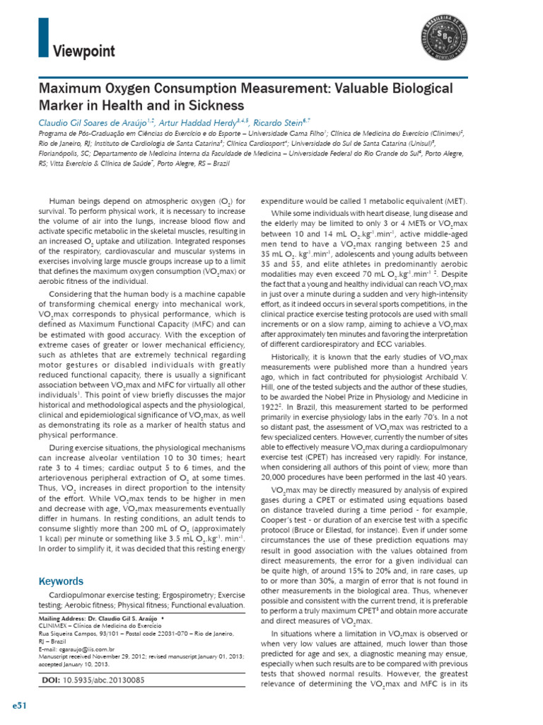 Maximum Oxygen Consumption Measurement Valuable Biological | PDF ...