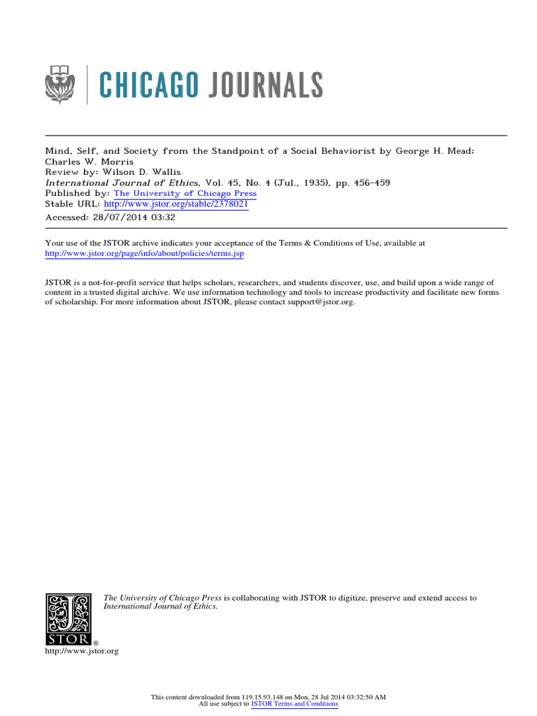 Review by Wilson D. Wallis - Mind, Self, and Society From The ...