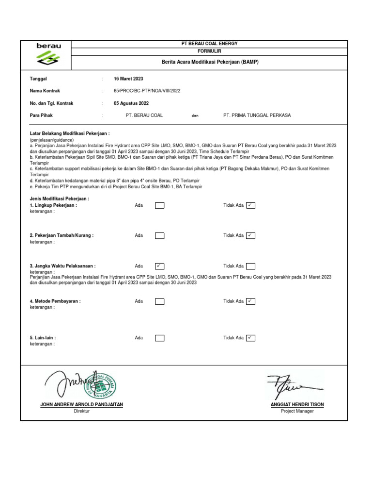 Modifikasi Pekerjaan Project Fire Hydrant PT PTP | PDF