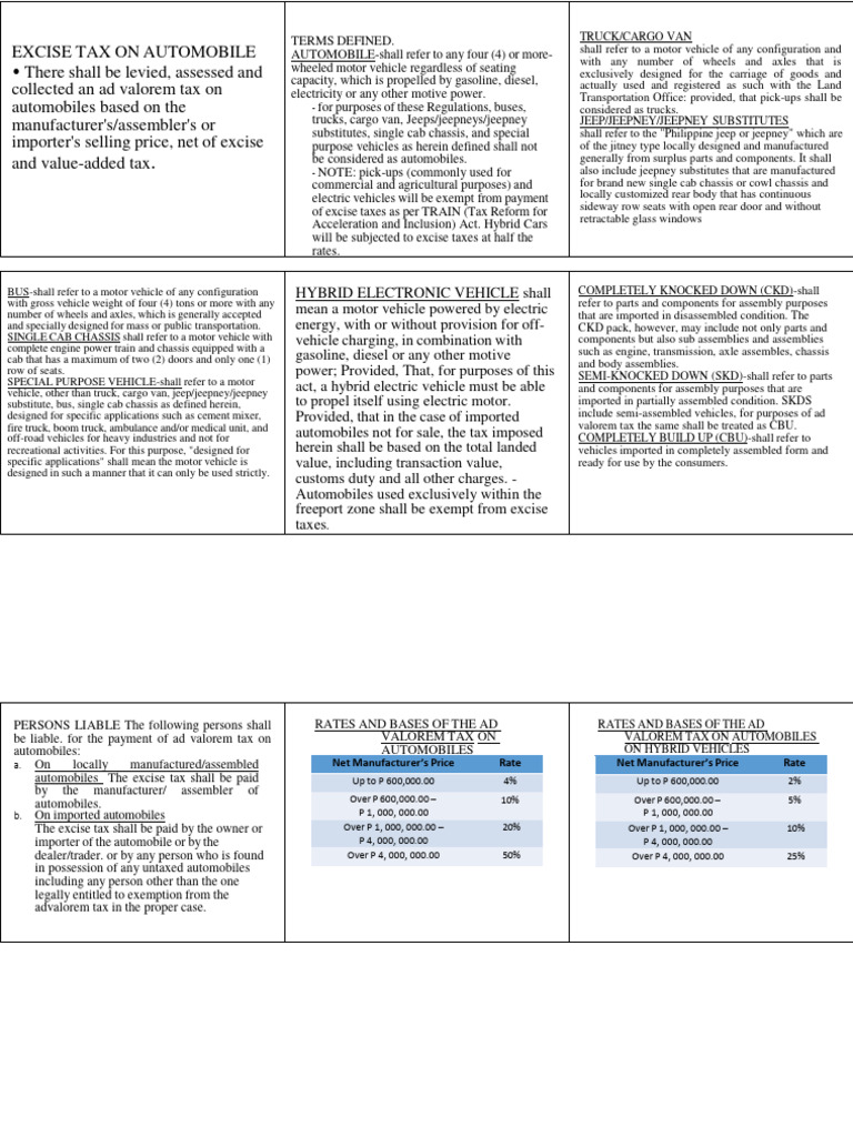 Excise Tax On Automobile | PDF | Truck | Taxes