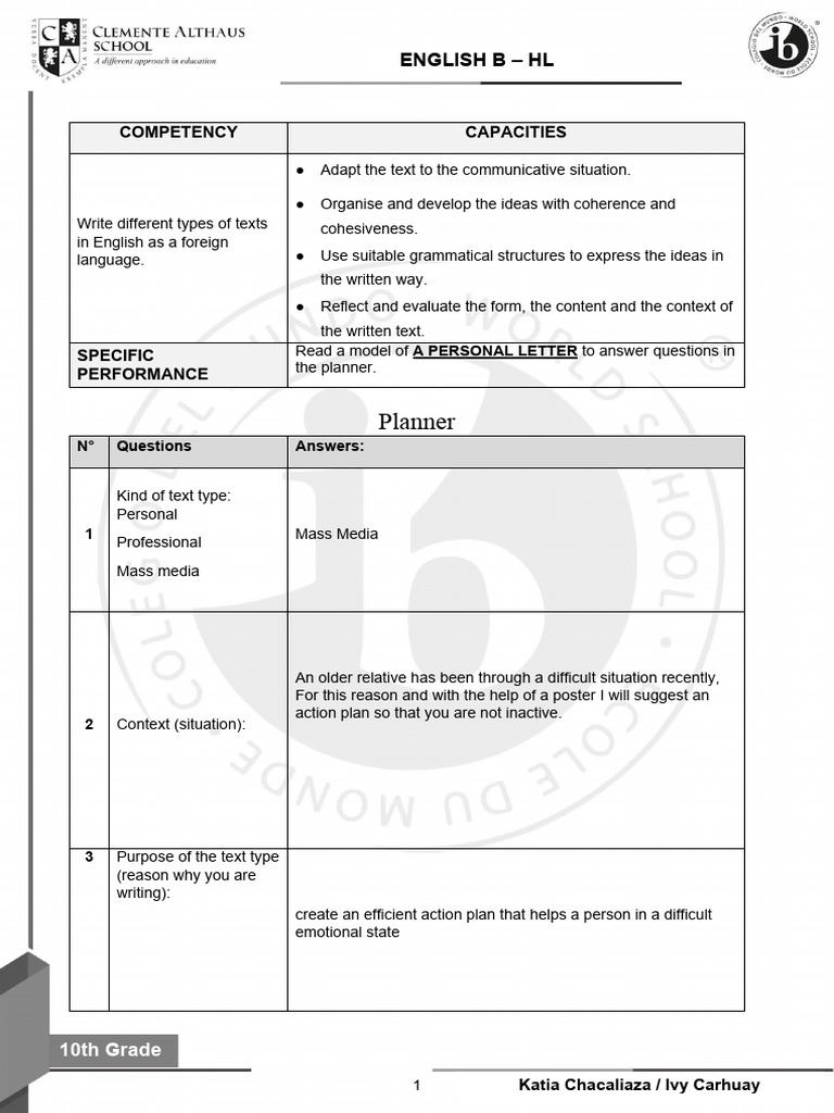 Class 1 - Planner for the writing activity (1) | PDF | Learning ...