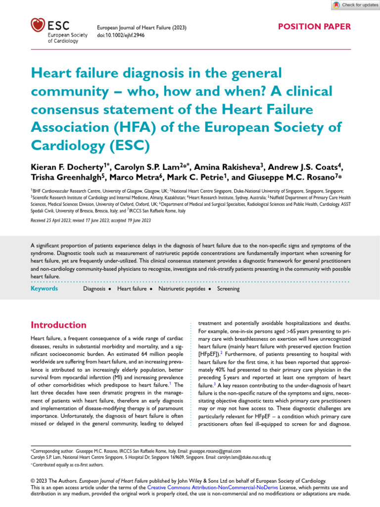 Heart Failure Diagnosis in The General Community - Who, How and When ...