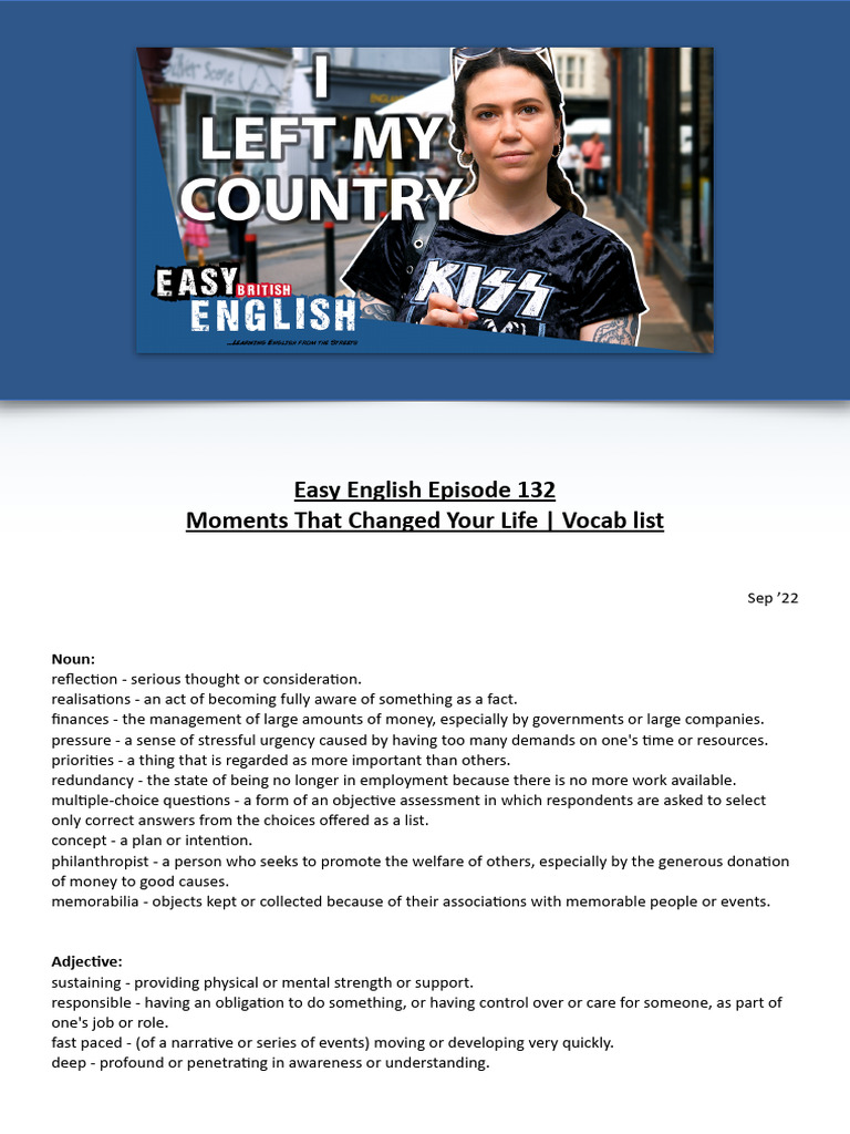 EE132 Vocab List Life Change | PDF | Linguistic Typology | Language Mechanics