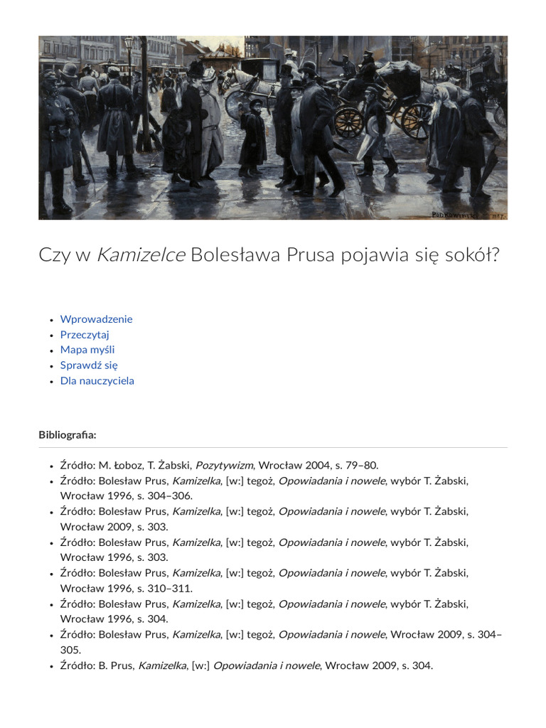 Czy W Kamizelce Boleslawa Prusa Pojawia Sie Sokol | PDF