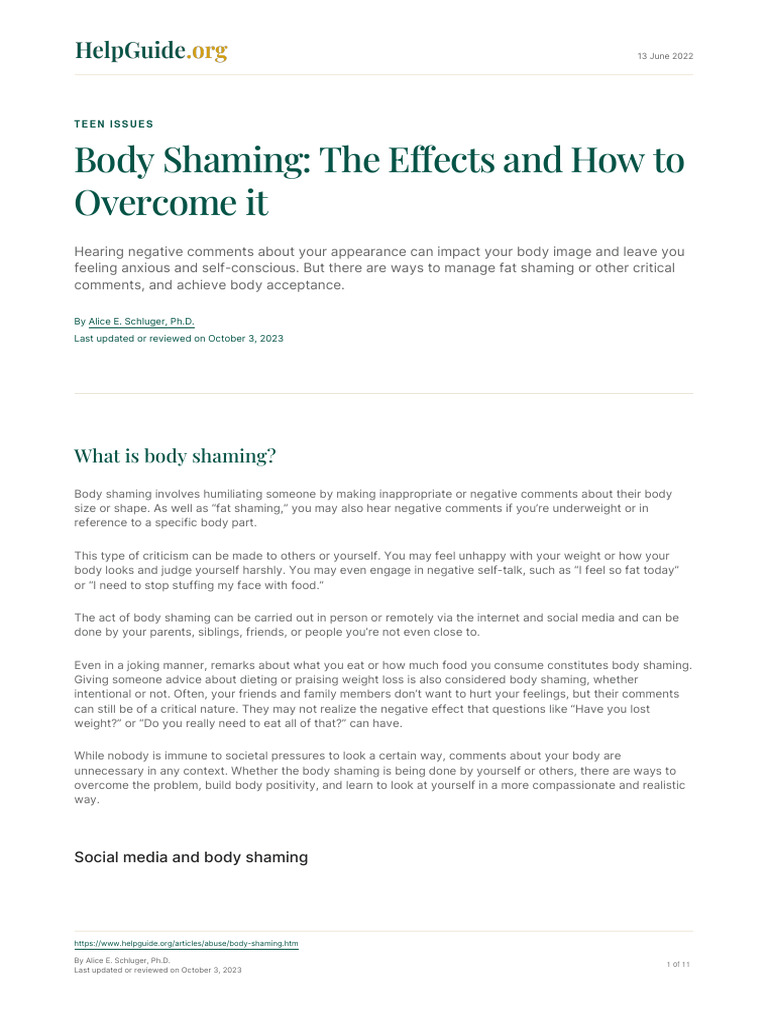 Teen Guide to Overcoming Body Shaming | PDF | Obesity | Shame