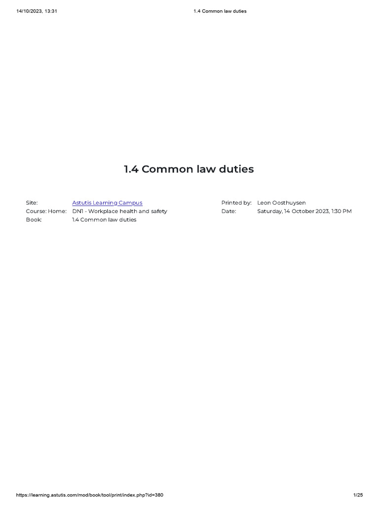Common Law Duties of Care in Employment | PDF | Negligence | Tort