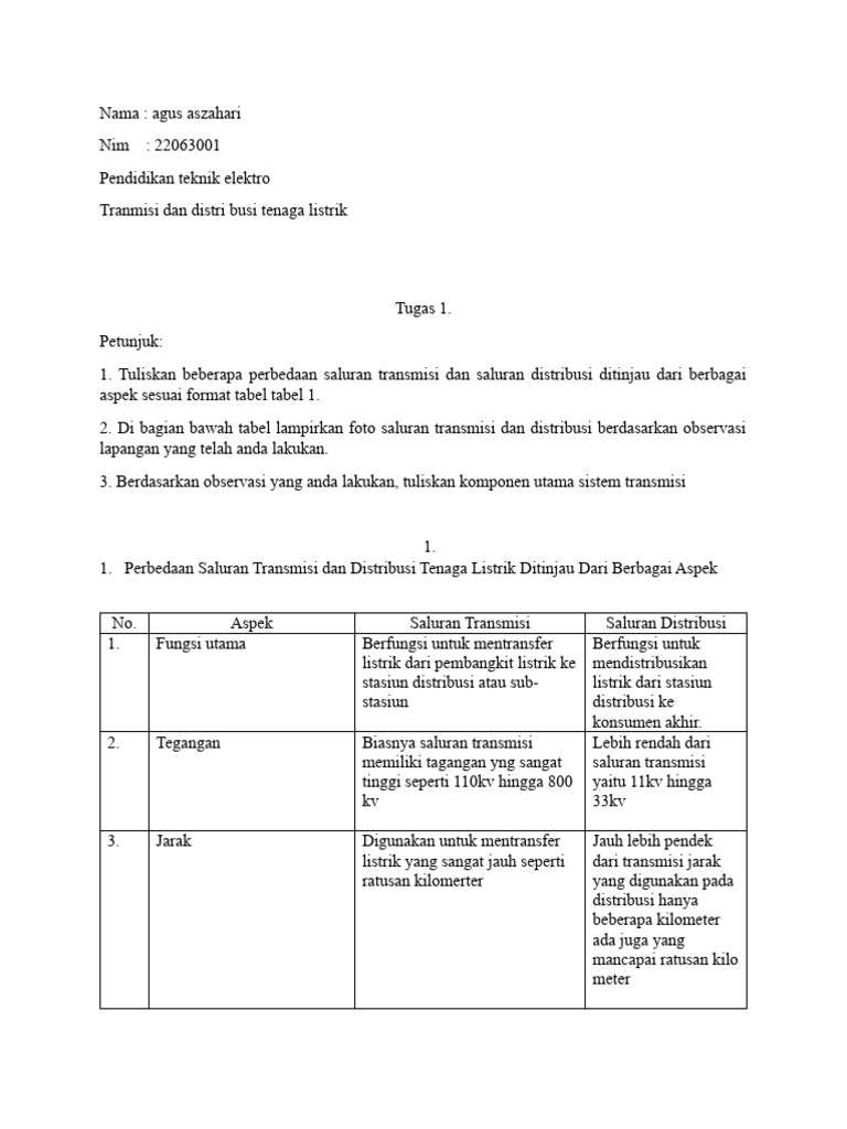 TGS1 - Tranmisi Dan Distribusi - Agus Aszahari | PDF | Teknologi & Rekayasa