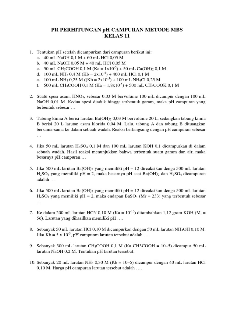 PR Perhitungan PH Campuran Metode MBS | PDF | Sains & Matematika