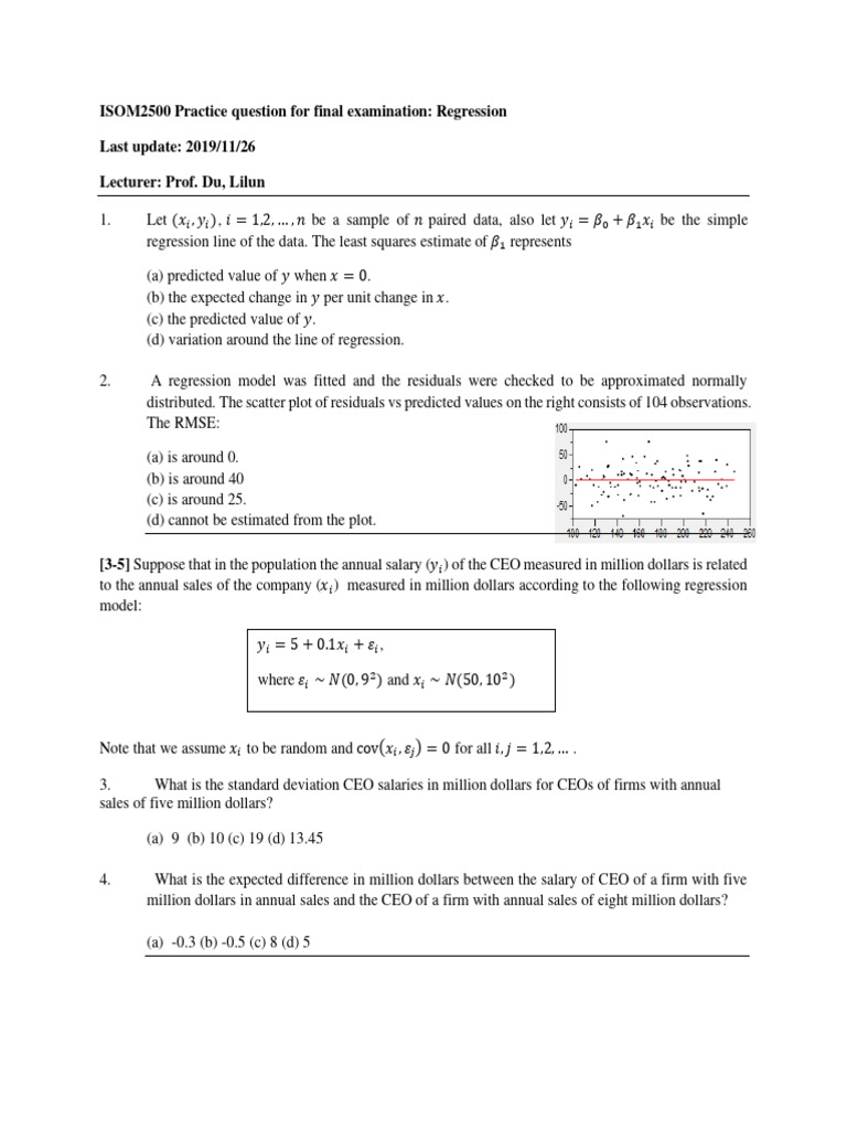 ISOM2500 Regression practice questions | PDF