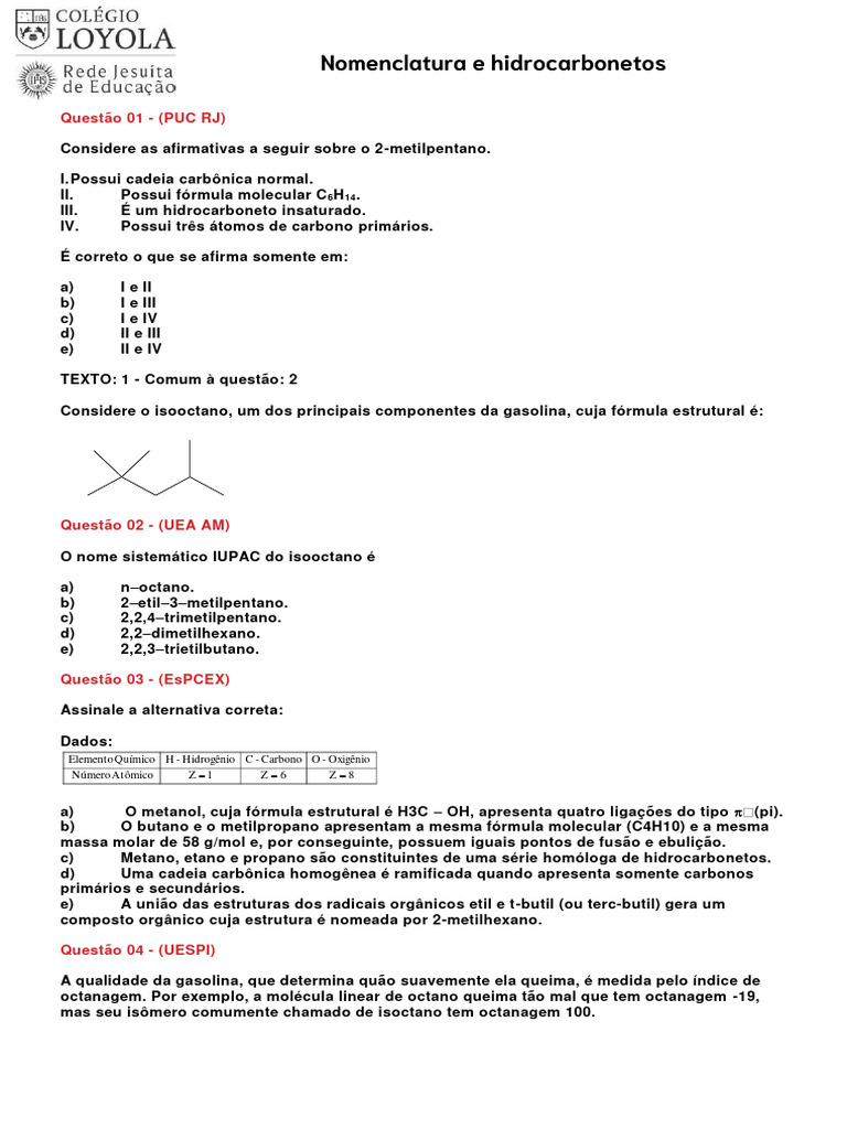 Nomenclatura e Hidrocarbonetos | PDF