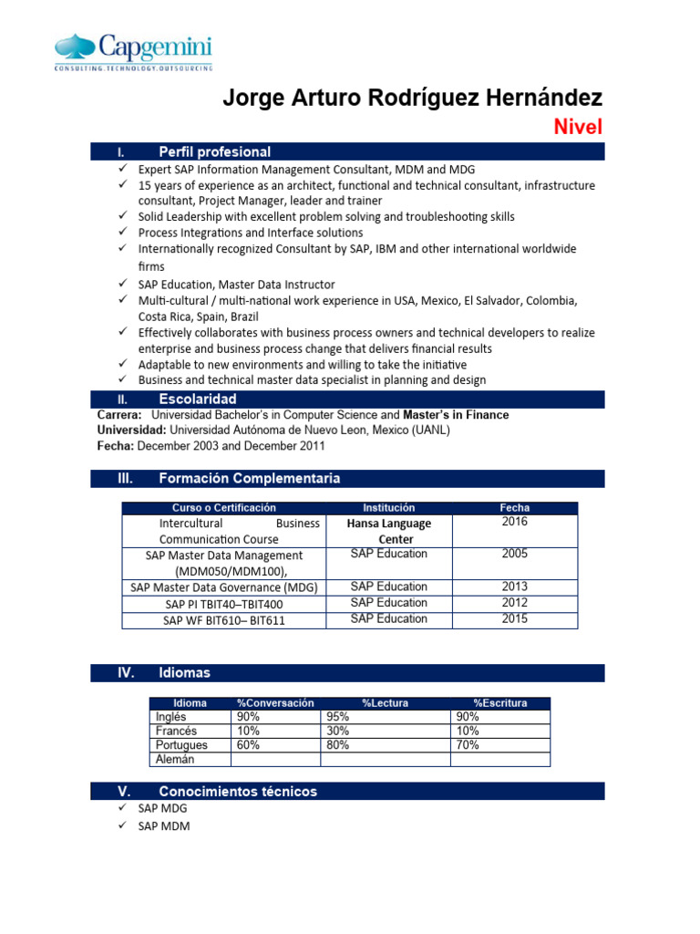 CV Capgemini (Esp) Jorge Rodriguez | PDF | Customer Relationship ...