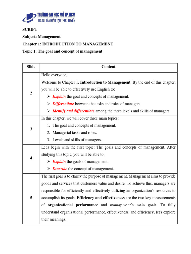 Introduction to Management Concepts | PDF | Goal | Efficiency