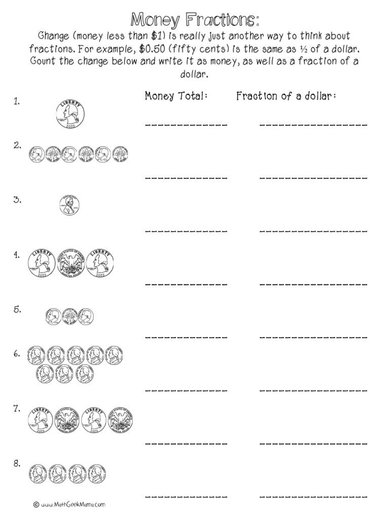Money-Fractions-Worksheets | PDF