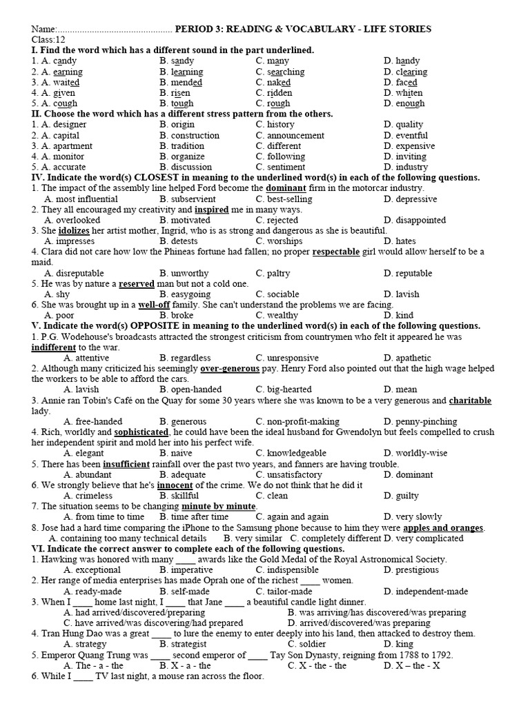 Vocabulary and Reading Exercises for Students | PDF | Travel | Language ...