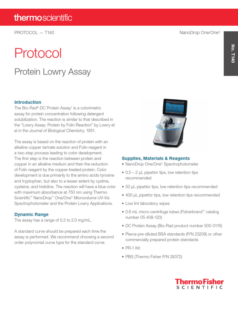 T140 Nanodrop One Onec Protocol Protein Lowry Assay | PDF ... T140 Nanodrop One Onec Protocol Protein Lowry Assay | PDF ...