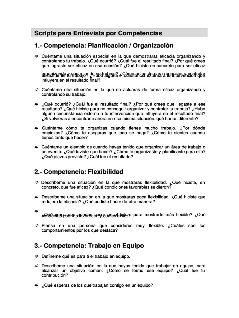 PDF Preguntas para Entrevistas Por Competencias - Compress | PDF | Ciencias del comportamiento ...