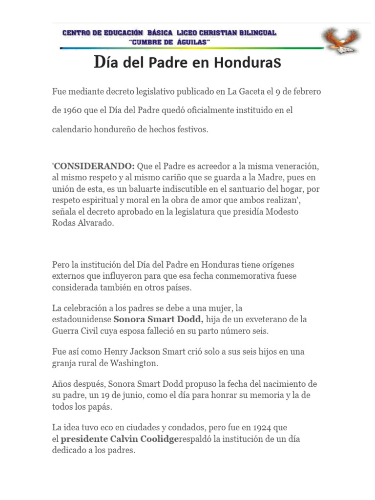 Día del Padre en Honduras: 19 de marzo | PDF | Viajes y turismo