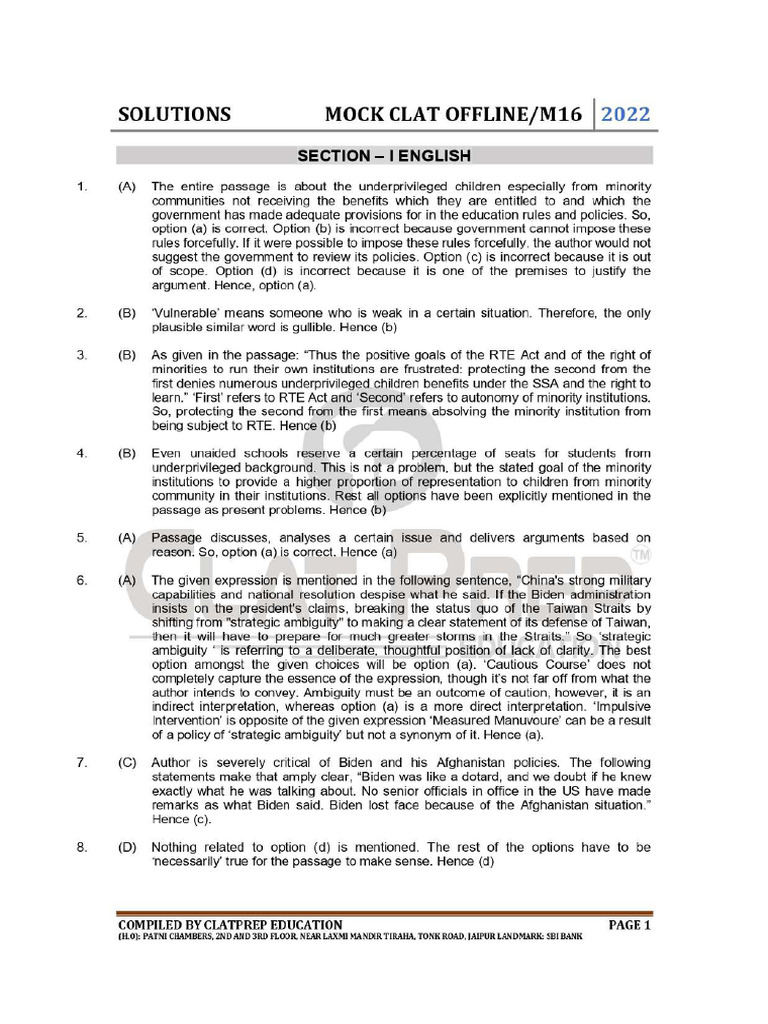 Mock 16 (M16) Solutions | PDF