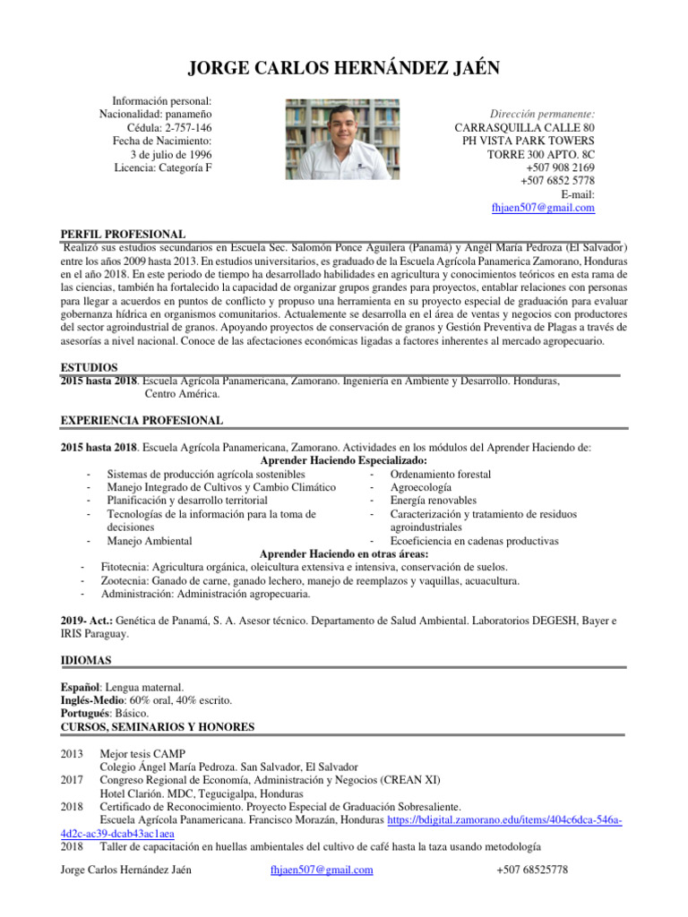 Curriculum Vitae Jorge HDZ | PDF | Honduras | Agricultura