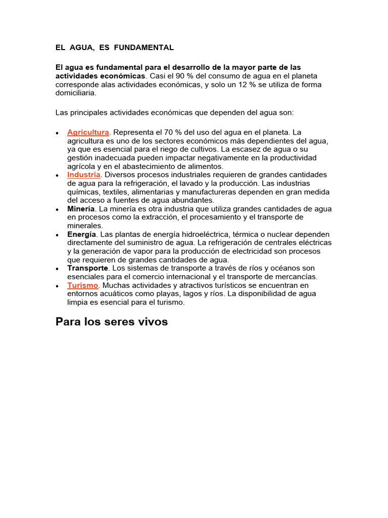 El Agua, Es Fundamental | PDF | Agua | Nutrientes