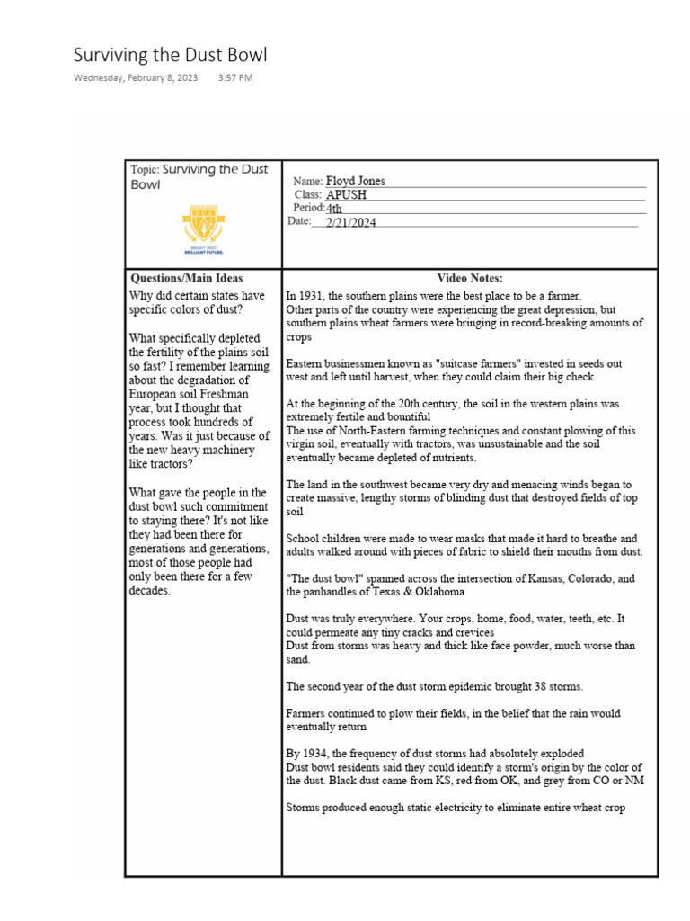 dust bowl notes APUSH | PDF | Dust Bowl | Earth Sciences