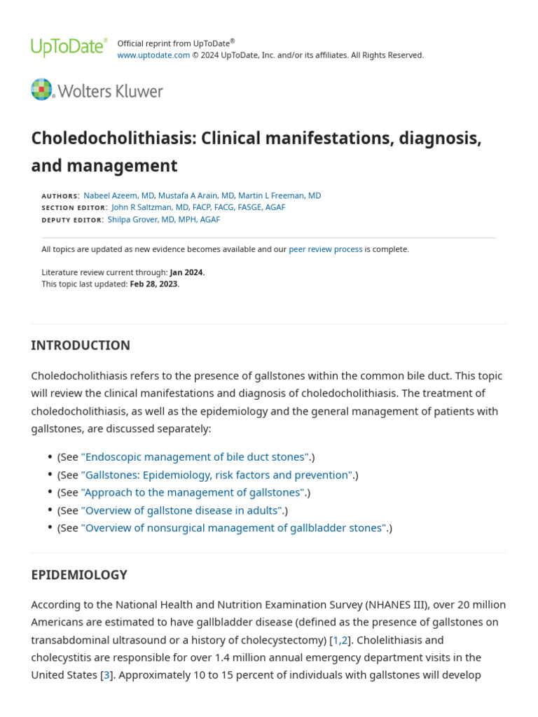 Choledocholithiasis Clinical Manifestations, Diagnosis, and Management ...