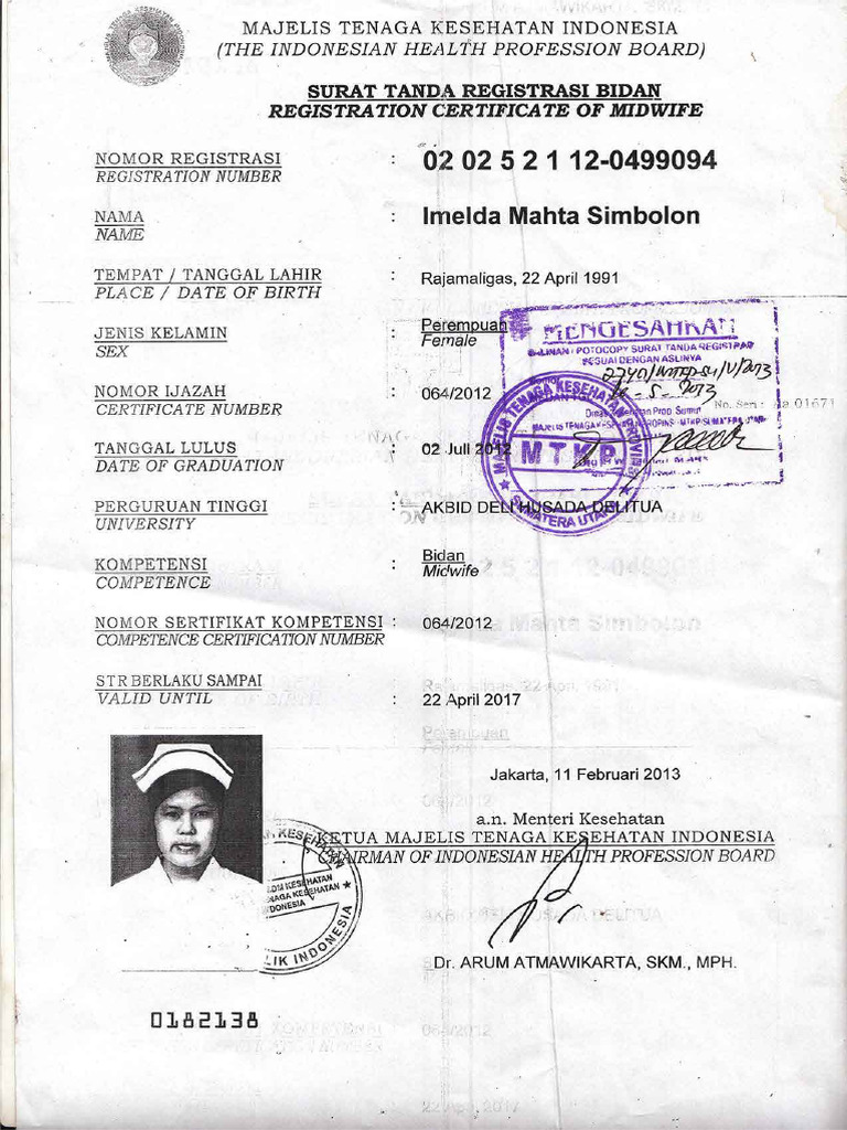 SURAT TANDA REGISTRASI BIDAN Lama | PDF